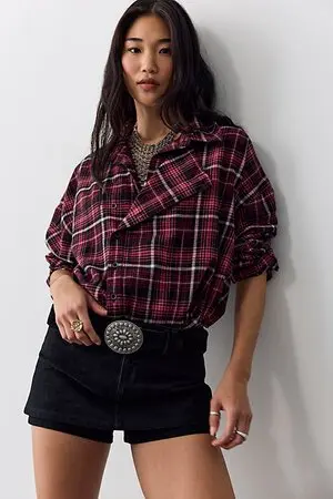 Free People We The Free Elisson Plaid Top - Black Combo