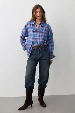Free People We The Free Elisson Plaid Top - Blue Combo