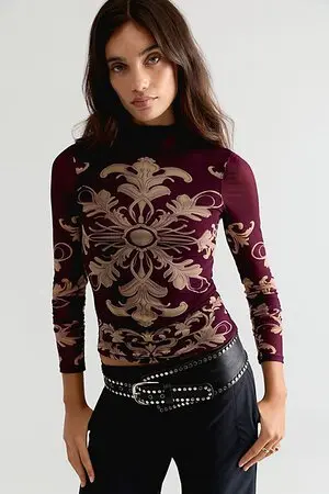 Free People Jessa Long Sleeve Top - Maroon Combo