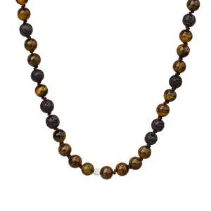 AMONTA Brown / Black / Silver Grounded – Tiger’s Eye, Lava & Silver Silk Necklace - Brown/black/silver
