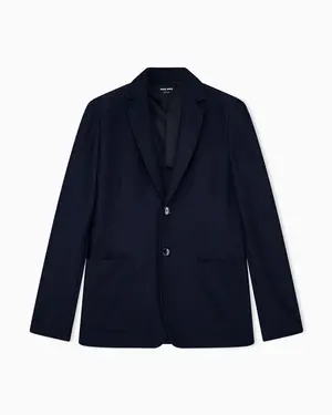 Giorgio Armani Single-breasted Jacket In Technical Seersucker Jersey With Patch Pockets - Navy Blue