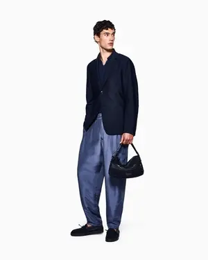 Giorgio Armani Single-breasted Jacket In Technical Seersucker Jersey With Patch Pockets - Navy Blue