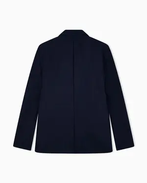 Giorgio Armani Single-breasted Jacket In Technical Seersucker Jersey With Patch Pockets - Navy Blue