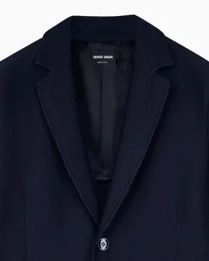 Giorgio Armani Single-breasted Jacket In Technical Seersucker Jersey With Patch Pockets - Navy Blue