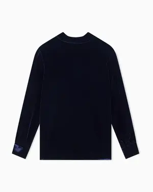 Giorgio Armani Blouse In Velvet With Stand-up Collar And Ribbons - Blue