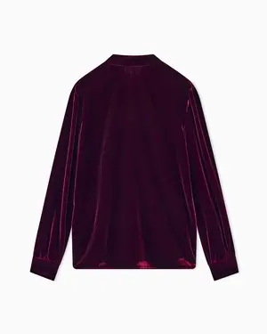 Giorgio Armani Blouse In Velvet With Stand-up Collar And Ribbons - Burgundy
