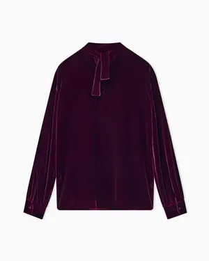Giorgio Armani Blouse In Velvet With Stand-up Collar And Ribbons - Burgundy