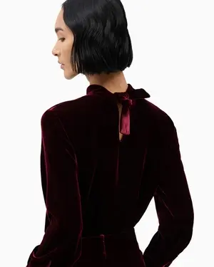 Giorgio Armani Blouse In Velvet With Stand-up Collar And Ribbons - Burgundy