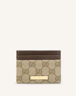 Gucci Gg Monogram Card Holder With Logo Plaque - Beige