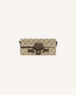 Gucci Gg Fabric Chain Wallet With Horsebit - Beige