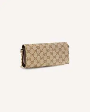 Gucci Gg Fabric Chain Wallet With Horsebit - Beige