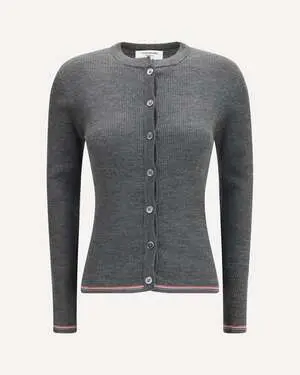Thom Browne Ribbed Merino Wool Cardigan - Grey