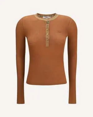 Chloé Ultra-fine Wool Knit Henley Top - Beige