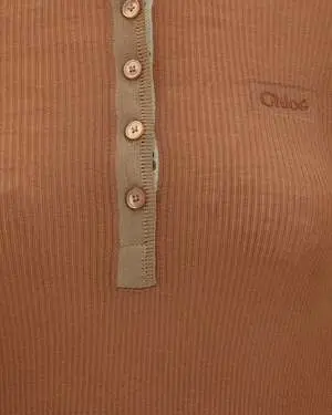 Chloé Ultra-fine Wool Knit Henley Top - Beige