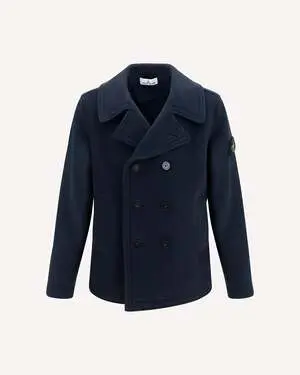 Stone Island Doube-breasted Woo And Cashmere Jacket Mae - Blue