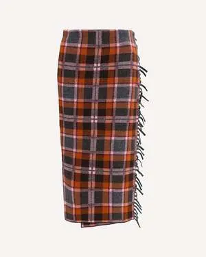 Guest In Residence Tartan Fringed Wrap Skirt Feale
