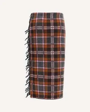 Guest In Residence Tartan Fringed Wrap Skirt Feale