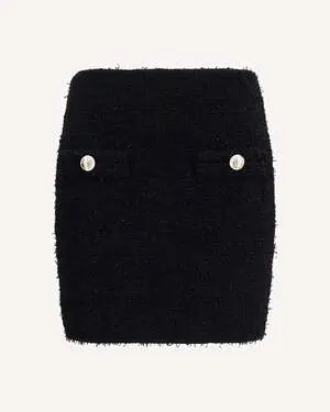 Balmain Tweed Mini Skirt With Logo Buttons - Black