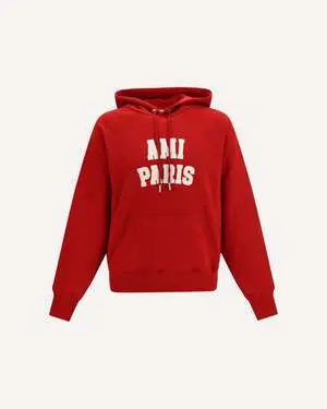 AMI Paris Embroide Cotton Hoodie Mae - Red