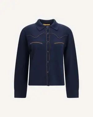 Guest In Residence Cropped Western Cashere Shirt Feale - Blue