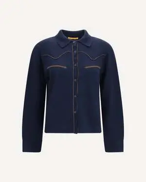 Guest In Residence Cropped Western Cashere Shirt Feale - Blue