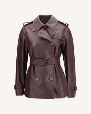 Burberry Short Leather Trench Coat - Bordeaux