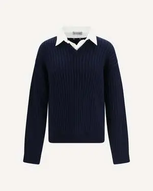 Balenciaga Cotton Sweater With Shirt Details Ale - Blue