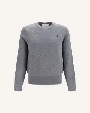 AMI Paris Pull Col Rond Ai De Coeur Ale - Grey