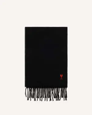 AMI Paris Quota De Coeur Wool Scarf - Black