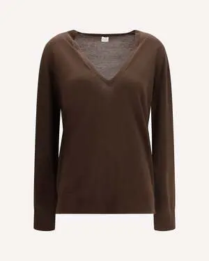 TOTEME V-neck Cahmere-blend Weater - Brown