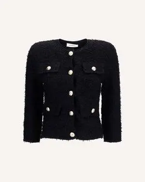 Balmain Double-breasted Tweed Cropped Jacket With Logo Buttons - Black