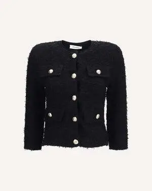 Balmain Double-breasted Tweed Cropped Jacket With Logo Buttons - Black