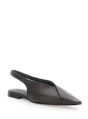 Brunello Cucinelli Brown Slingback Ballet Shoes With Square Toe In Leather For - Multicolor