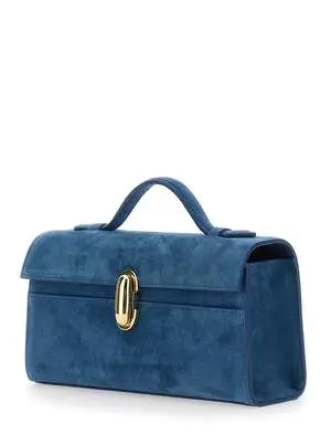 Savette Symmetry Clutch In Suede With Elegant Details And Blue Suede - Multicolor
