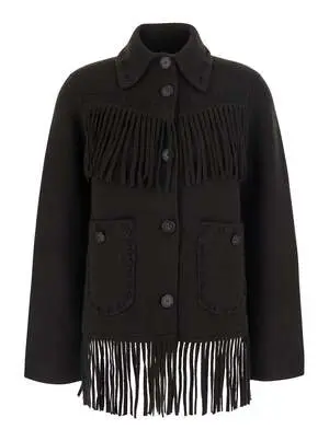 Guest In Residence Fringed Jacket With Western Leather Details For - Brown