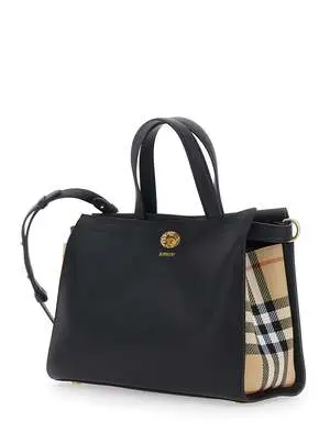 Burberry Cotswolds' Black Handbag With Check Detail On The Side And Adjustable And Removable Shoulder Strap In Leather For - Multicolor