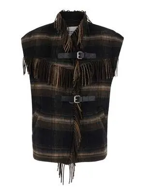 Isabel Marant Étoile Ginesa' Brown Jacket With Fringe Design And Applied Straps In Fabric For - Multicolor