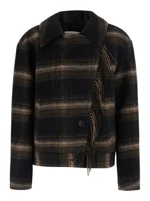 Isabel Marant Étoile Galeane' Brown Jacket With Striped Motif And Fringe Details In Fabric - Multicolor