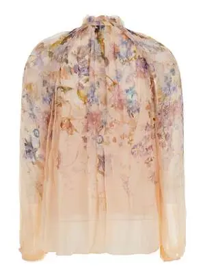 Zimmermann Valiant Billow Blouse With Wide Sleeves And Collar, In Viscose, Color Pink - Multicolor