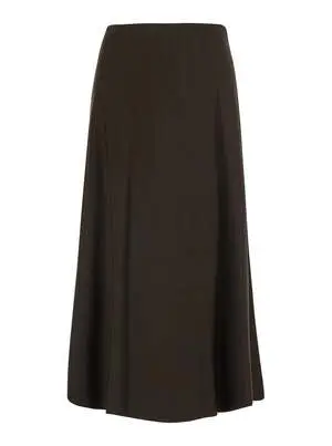 Brunello Cucinelli Brown A-line Midi Skirt In Wool Blend For