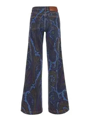 Etro Blue Jeans With Patch Logo On The Back And All-over Print In Denim