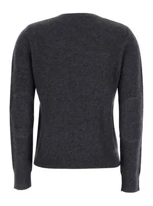 Max Mara S 'voliera' Grey Round-neck Sweater With Ribbed Details In Wool - Gray