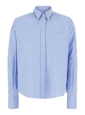 Brunello Cucinelli Light Blue Shirt With Monili Decoration On The Collar In Cotton - Multicolor
