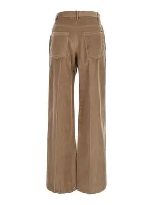 Brunello Cucinelli Brown Wide-leg Trousers With Monile On The Belt Loop In Corduroy - Cream