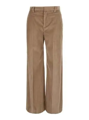 Brunello Cucinelli Brown Wide-leg Trousers With Monile On The Belt Loop In Corduroy - Cream