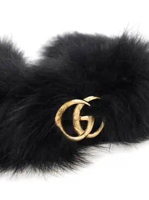 Gucci Black Hairband With Gg Plaque In Wool For