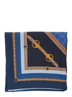 Gucci Blue Square Scarf With Equestrian Print In Silk For - Multicolor