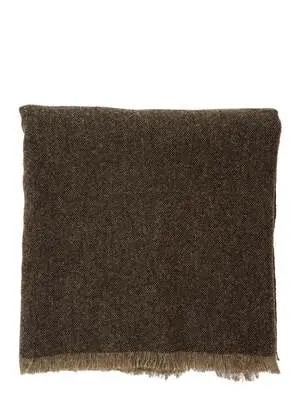 Brunello Cucinelli Brown Scarf With Square Design And Fringed Edges In Wool And Cashmere Blend - Multicolor