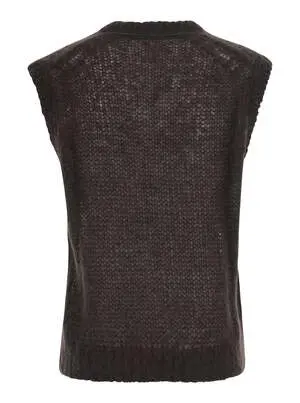 Brunello Cucinelli Brown Sleeveless Top With V-neck And Monile Detail In Blend Wool For - Multicolor