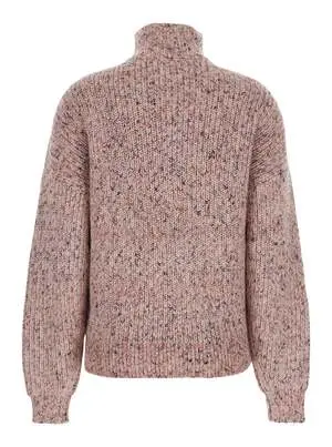 Isabel Marant Étoile Anita' Pink Sweater With High Neck And Zip Closure In Wool And Cotton Blend - Multicolor